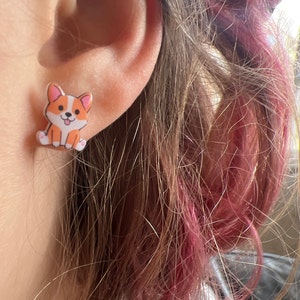 CORGI Stud Earrings / Hypoallergenic Titanium Posts / Corgi Lover Gift ...