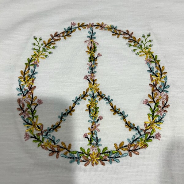 Floral Peace Sign - Machine Embroidery File Design - 5x7 Inch Hoop ...