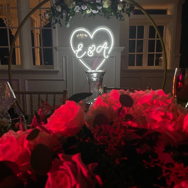 Custom Wedding Initials Neon Sign, Wedding Heart With Initials Sign ...