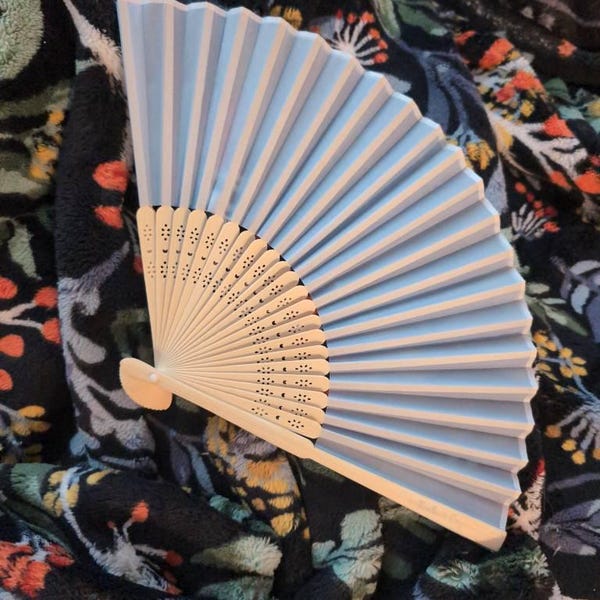 Light Blue Laser Engraved Silk Hand Fans,personalized Bamboo Silk Fans ...