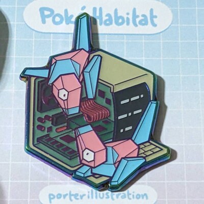 Pokehabitat: Virtual Rainbow Metal Porygon Enamel Pin - Etsy