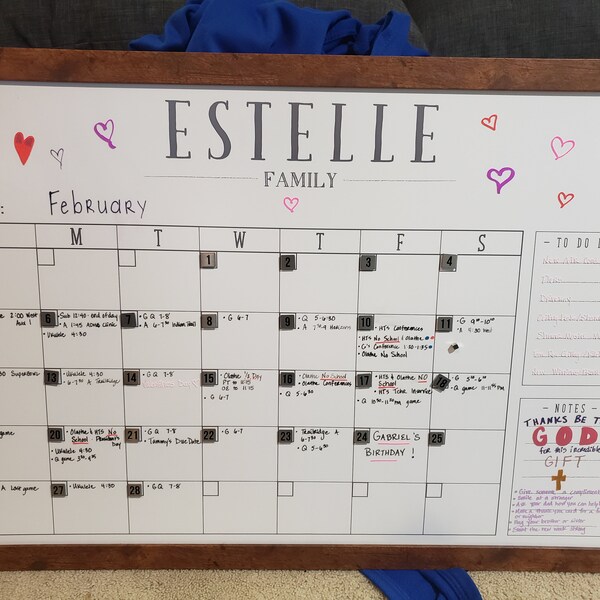 Family Dry Erase Chalkboard Calendar , Landscape 36" X 24" Grease Board ...