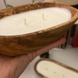 Soy Candle in Wooden Bowl, Oval Dough Bowl Candle, Vegan Soy Wax Candle, Wooden Wick Candle ...