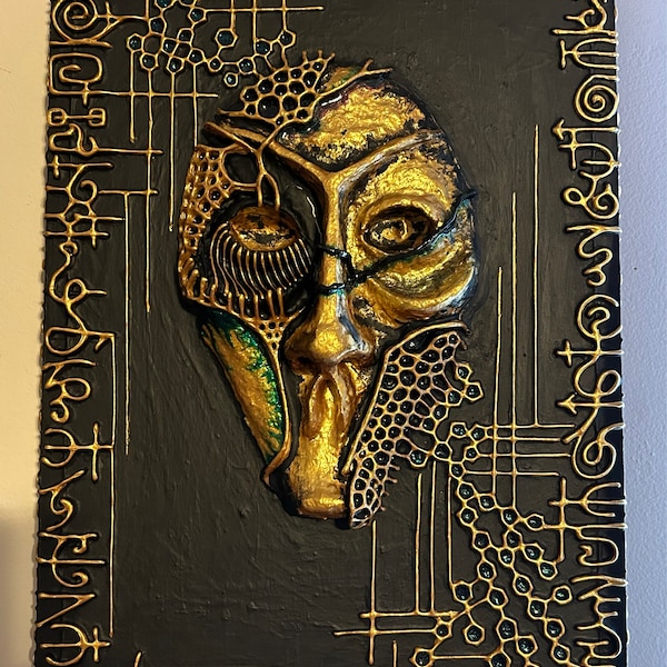 Biomechanic Cyborg Wall Sculpture, Cyberpunk Clay Wall Hanging, HR ...