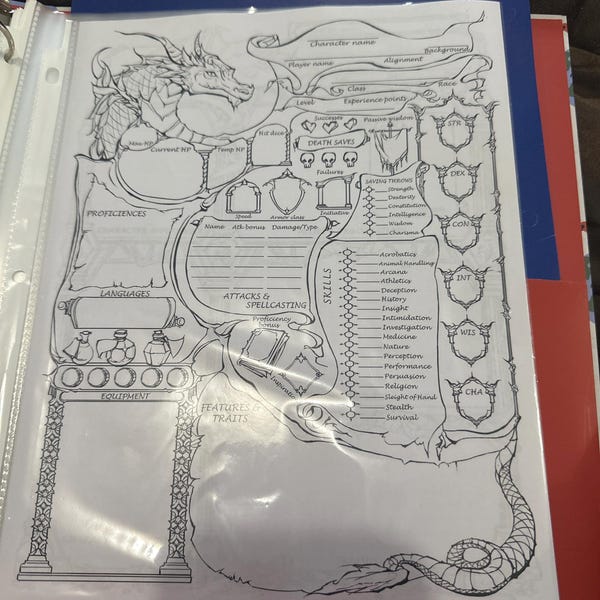 Dnd 5e Dragon Character Sheet / Fillable PDF Digital Download / Dungeon ...