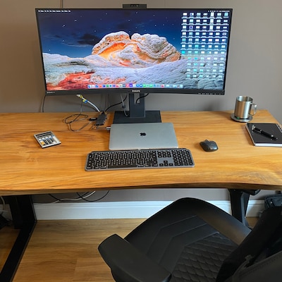 Live Edge, Solid Wooden Slab Computer / Office Desk With Black Metal ...