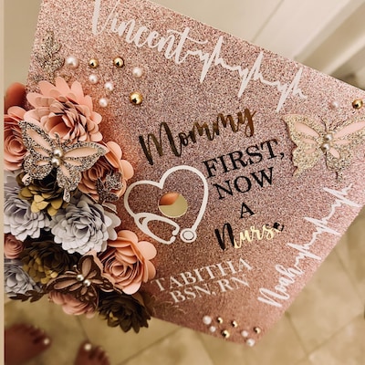 Pink Gold Graduation Cap Topper, Custom Grad Cap, Nurse Grad Cap ...