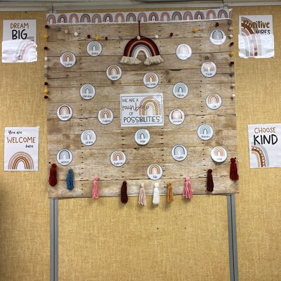 BOHO RAINBOW Classroom Door Display Editable Neutral Rainbow Classroom ...