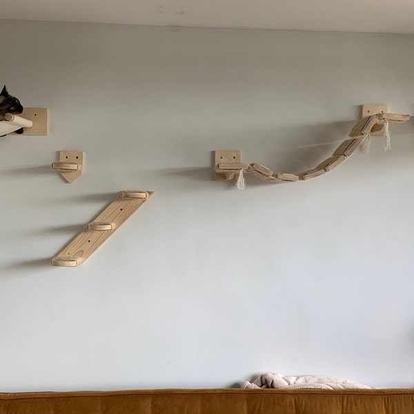 Pine Wood Cat Wall Post (play Furniture Cat Shelves) Includes Cat Bed ...