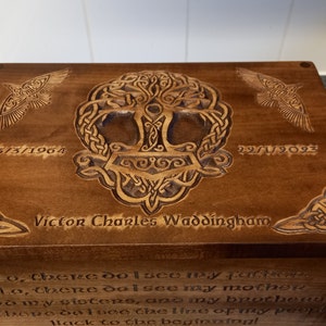 Viking Personalized Wood Urn With Yggdrasil, Wooden Memorial Box Carved ...