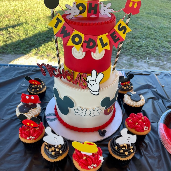 Mickey Mouse Birthday Age Cake Bunting Topper - Oh Two-dles Smash Cake ...