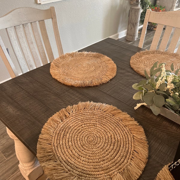 Natural Raffia Placemats, Boho Placemats, Fringe Placemats, Raffia ...