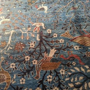 9x12 Ft Birds Gery Area Hand Knotted Rug, Kitchen Rug, Rug for Bedroom ...