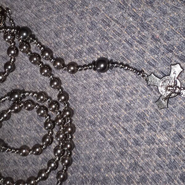 Mens BLACK Onyx 24 Rosary Papal Cross Ferula Catholic Necklace BLACK ...