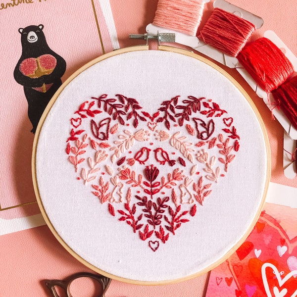 Folk Art Love Hand Embroidery Pattern - Digital PDF Pattern, Folk ...
