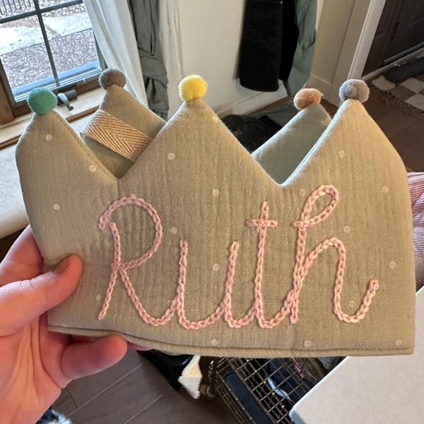 Hand Embroidered Name Crown for Kid's Birthdays, Personalized Gift ...