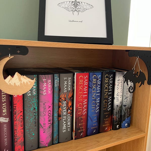 Fantasy Book Shelf Corner Decoration Dragon Flame Crescent Moon ...