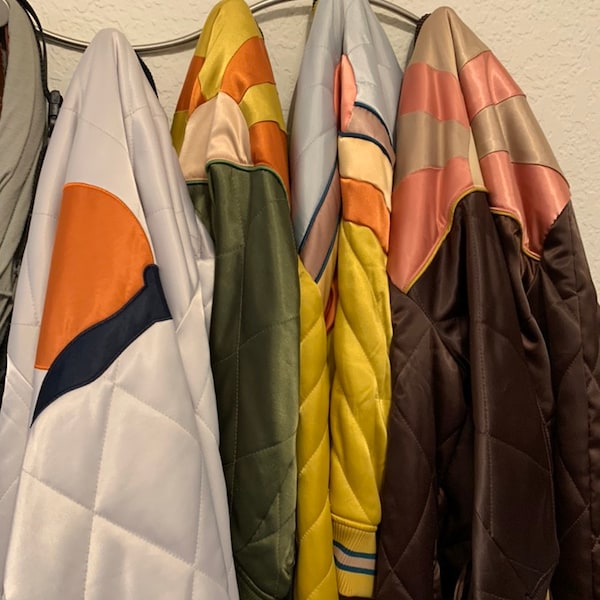 Brown Sugar Rising Sun Bomber Jacket | Quilted 70s Style Satin Fall ...