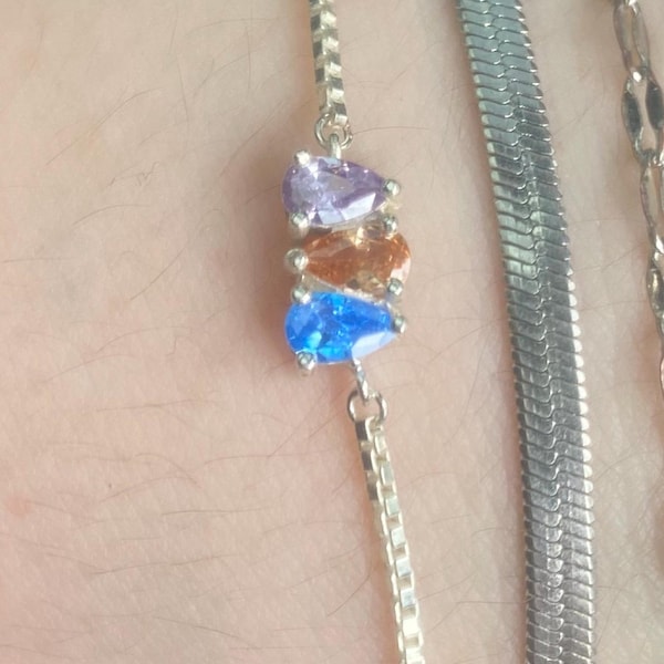 14k Gold Birthstone Bracelet, Teardrop Birthstone Bracelets, Family ...