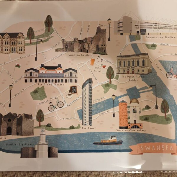 Cardiff Map, Illustrated Map of Cardiff, Cardiff Print, Cardiff Art ...