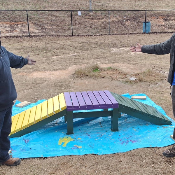 Outdoor Dog Platform Plans 104x30 in - Pet Playground Equipment DIY PDF ...