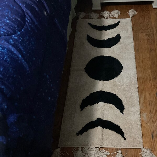Boho Bathroom Rug Runner Moon Phases Bath Mat With Tassels Half Moon ...