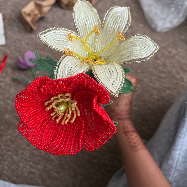 Beaded Lily, French Beaded Flowers, Lily Branch, Garden Lily, Easter ...