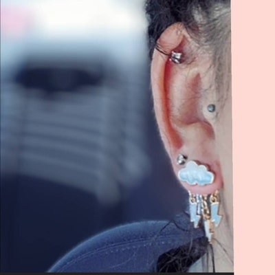 Thunder Cloud Frontback Earrings Gray Cloud & Lightening Bolt Ear ...