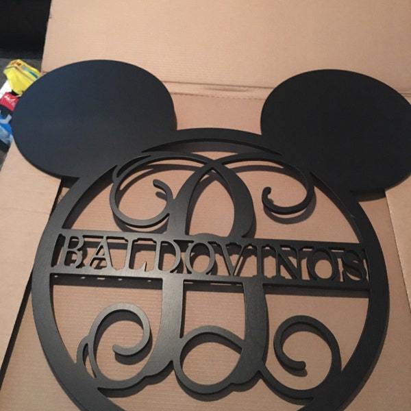 Wooden Monogram Custom Wooden Name Sign W Mickey Mouse Ears, Wall ...