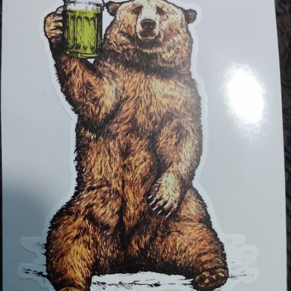 Bear Beer Sticker, Vinyl Sticker, Laptop Sticker, Yeti Cooler Sticker ...