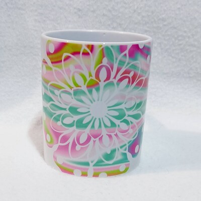 Pink Flowers Photo Mug Template for Sublimation, Floral Full Mug Wrap ...