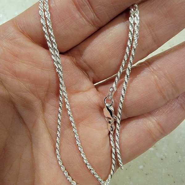 Italy 925 SOLID Sterling Silver Diamond-cut ROPE Chain Necklace or ...