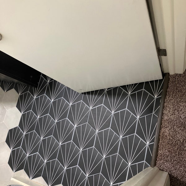 Hexagon Black Floor Tile Stickers | Peel and Stick Kitchen Bathroom ...