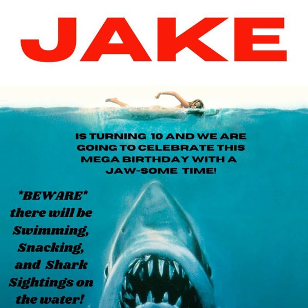 JAWS or Shark Themed Birthday Invitation DIGITAL DOWNLOAD - Etsy