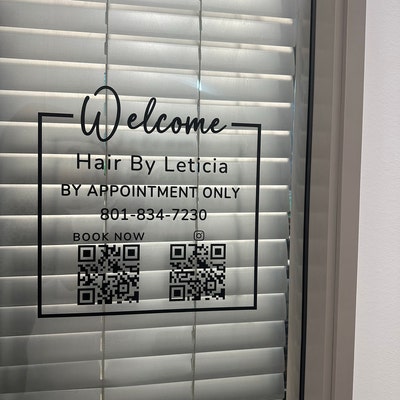 Custom Storefront Window Welcome Sign With QR CODE Business Hours Vinyl ...