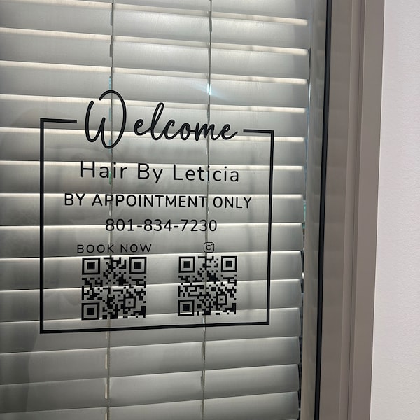 Custom Storefront Window Welcome Sign With QR CODE | Business Hours ...