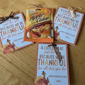 Thankful Gift Tag, Teacher Thanksgiving Gift Tag, PTA Teacher Gift Tag ...