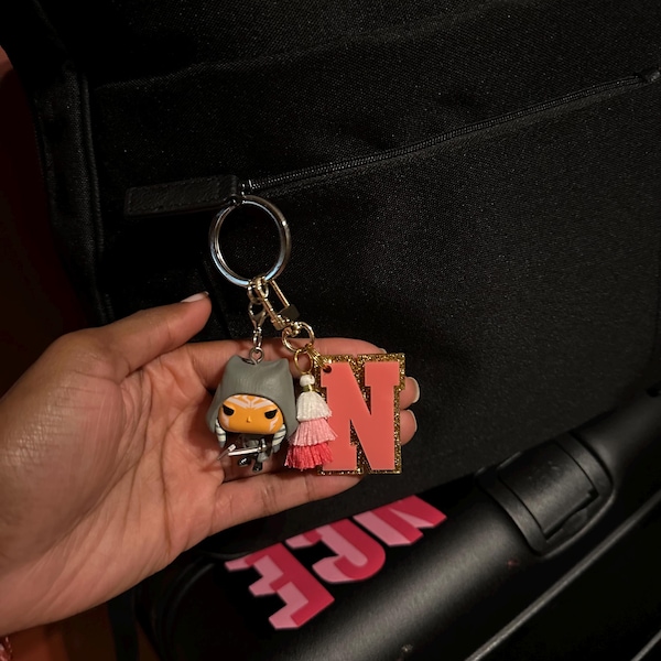 Varsity Letter Keychain With Mini Ombre Tassel | Initial Zipper Pull ...