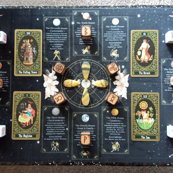 Tarot Altar Cloth, Twelve Card Spread, 12 Houses of the Zodiac, Tarot ...