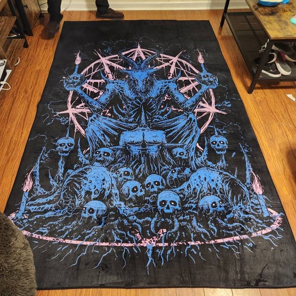 Coffin Shroud Demon Galore Bat Wing Area Rug Night Blue Pink-goth Bat ...