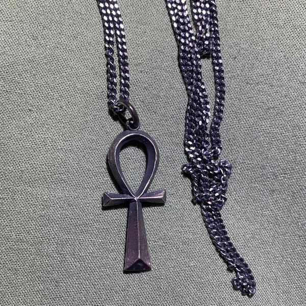 Man's Necklace Ahnk Symbol of Life Pendant in Oxidized Sterling Silver ...