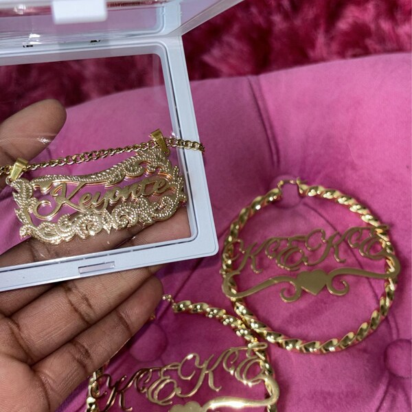 Real 18K Gold Filled Custom Name Necklace, Birthstone Nameplate, Name ...