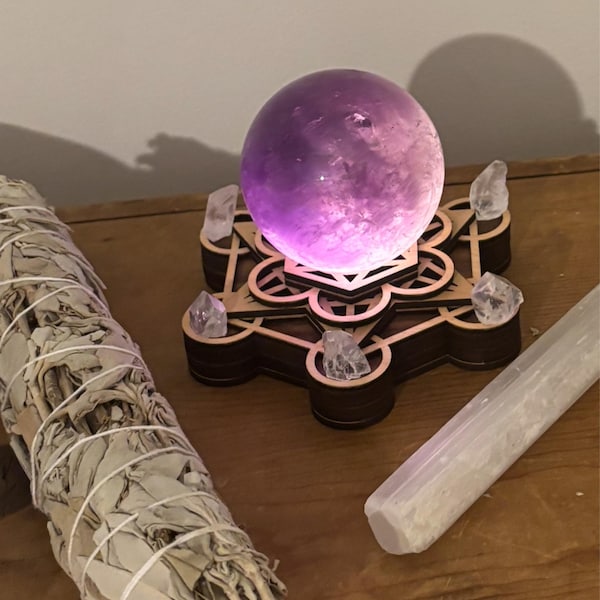 Metatron's Cube LED Table Light - Crystal / Sphere Stand - Layered ...