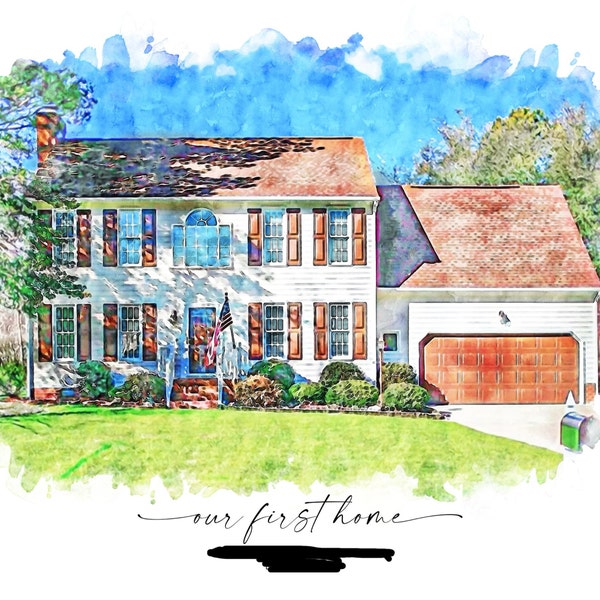 Our First Home Print, Homeowners Gift, Custom House Portrait, Digital ...