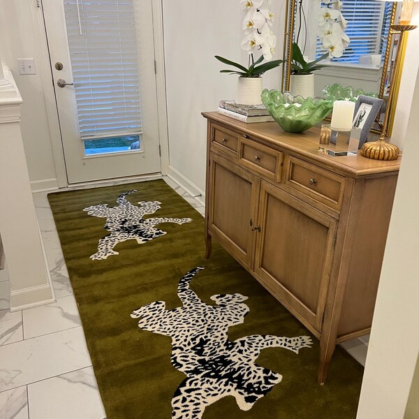 Leopard Runner Rug Modern Hand Tufted Rug 100% Wool Rug Leopard Rugs ...