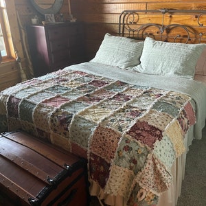 Amethyst Isles Large Rag Quilt Throw Teals Aqua Pinks Rose Spicy Browns Cream - Etsy