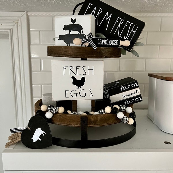 Black and White Farmhouse Tiered Tray Decor Set//farmhouse Decor// Rae ...