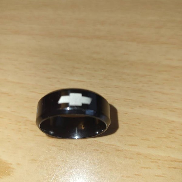 Laser Engraved Chevrolet Bowtie Ring Black Stainless Steel GM Chevy ...