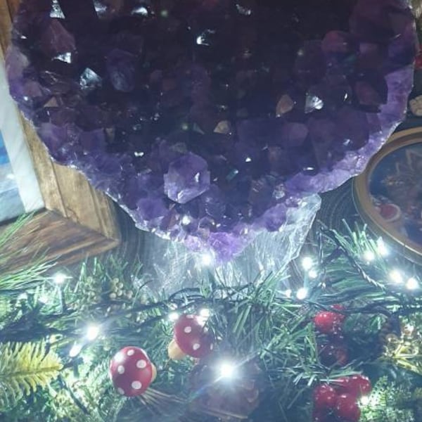 Large Rich Yellow Citrine Geode on Stand With a Delicate Calcite Flower ...