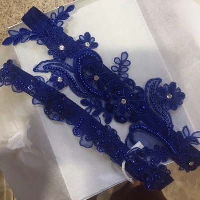 Wedding Garter Set, Royal Blue Garter, Rhinestone Royal Blue Garter ...
